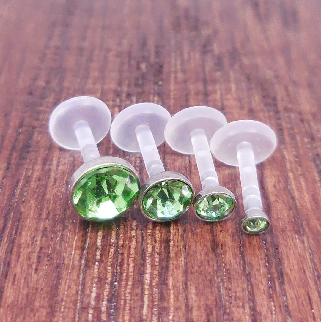 16G Green Crystal Bioflex Labret, Helix Cartilage Earring - Etsy