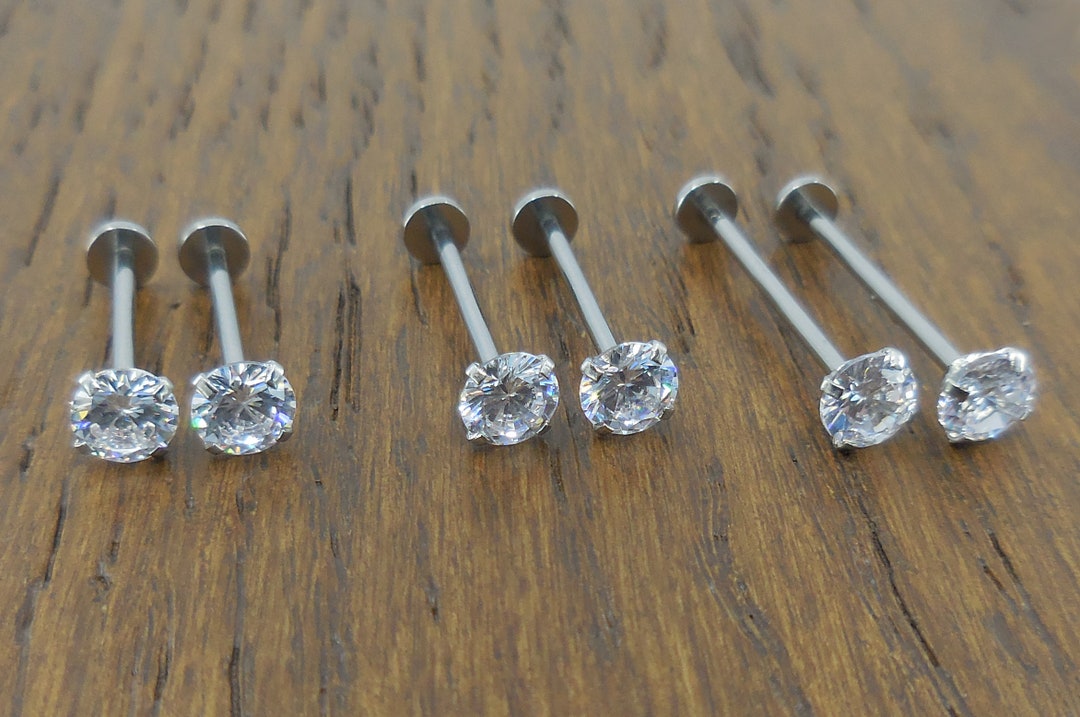 Cheek Piercings Pair Dimple Maker Prong Set 5mm Clear Crystal CZ 16G ...
