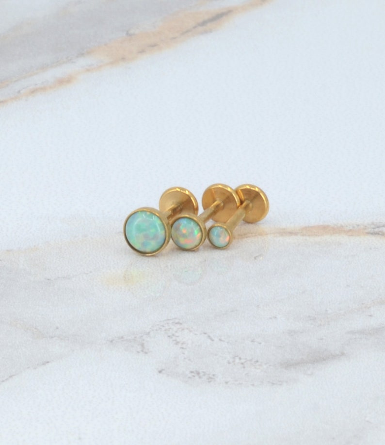 Tiny Opal Threadless Push Pin Stud – Flat Back Earring for Tragus ...