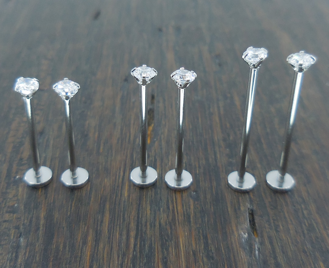 Pair Dimple Maker Cheek Piercings 3mm Clear Crystal CZ 16G 14mm, 16mm ...