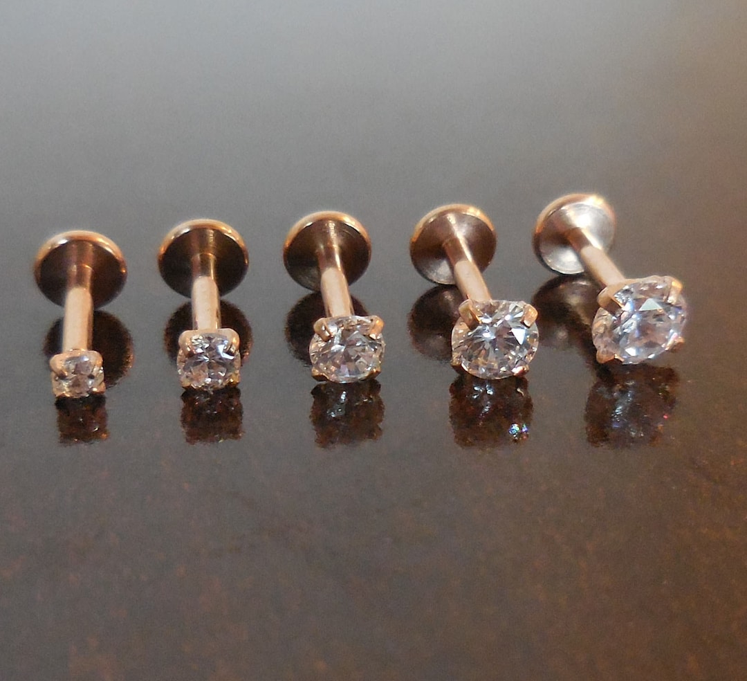 Flatback Stud Earrings Threadless Push Pin Labret Nose Stud Ring 16g 2 ...