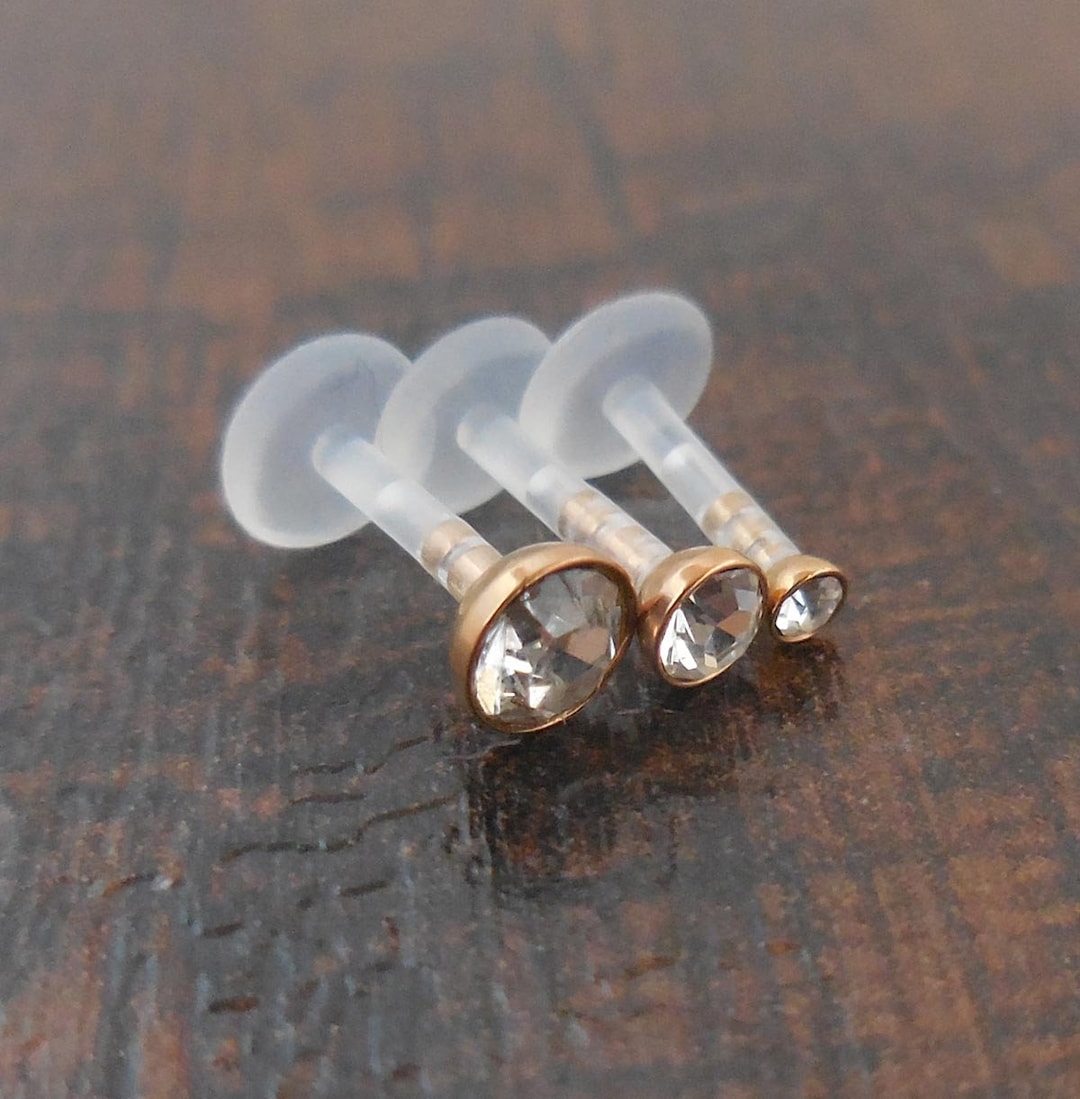 Rose Gold CZ Bioflex Cartilage Earring: Tragus, Helix, Lip (16G) - Etsy