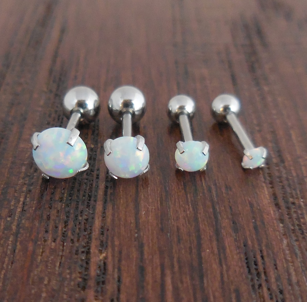 New White Fire & Ice Opal 18G 1/4" 2-5mm Ball Back Triple Forward Helix ...