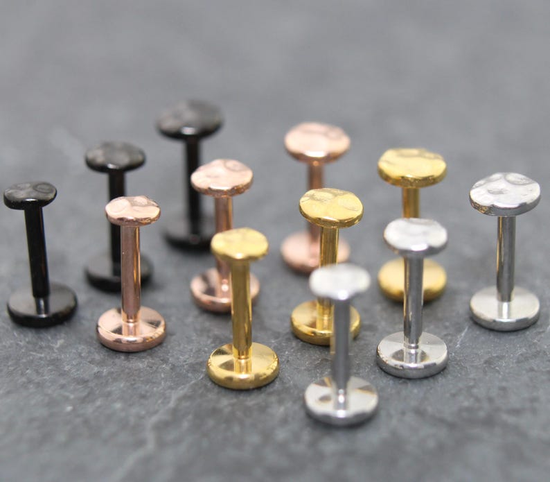 Hammered Circle Stud Flat Back Earring - Surgical Steel Labret Stud ...