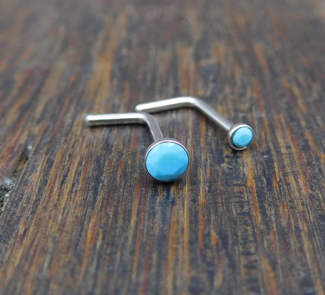 2 or 3mm Genuine Turquoise Stone Nose Stud Bones, 18G Surgical ...