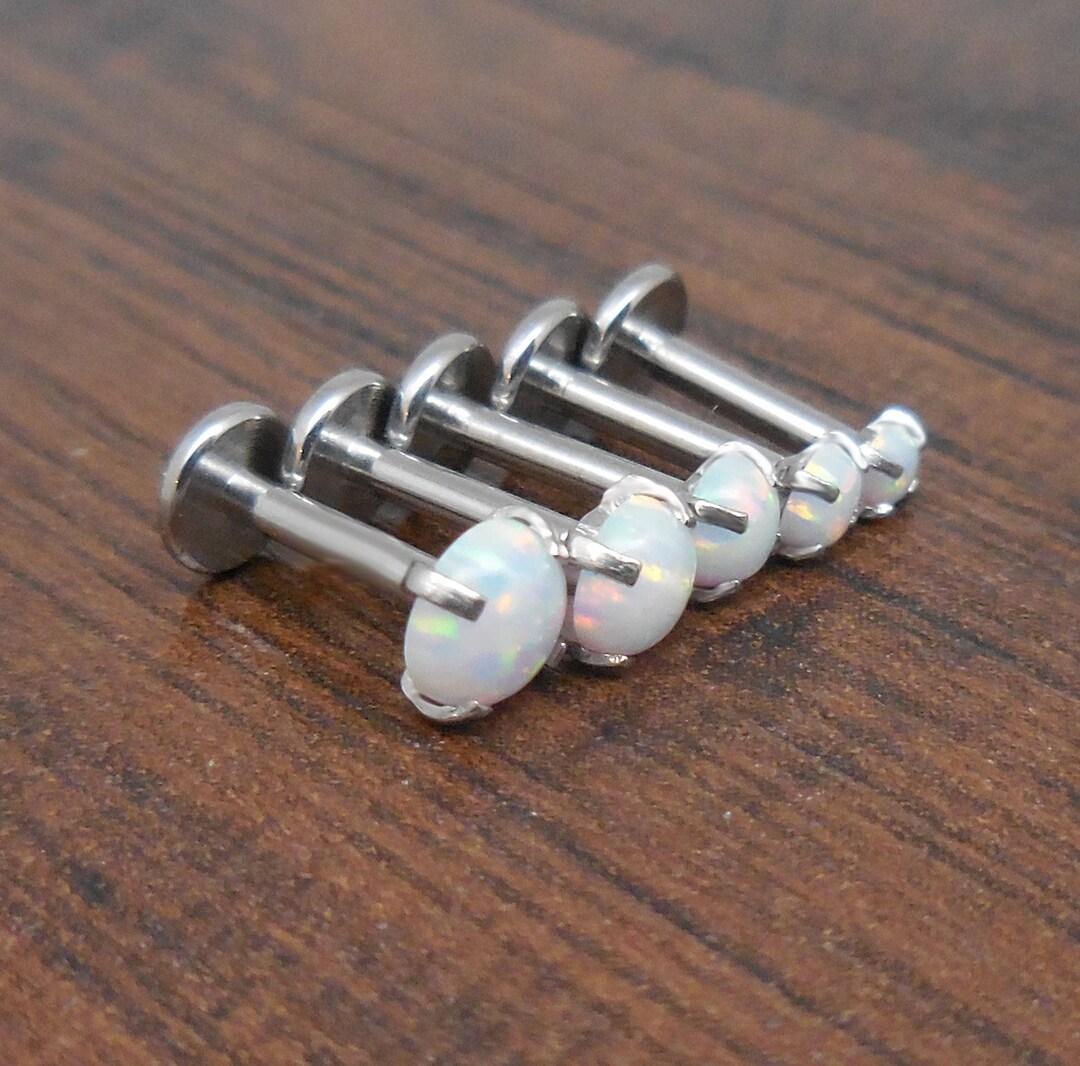 18G 2-4mm Tragus Clear CZ Stone Threadless 6mm-8mm White Opal Push Pin ...