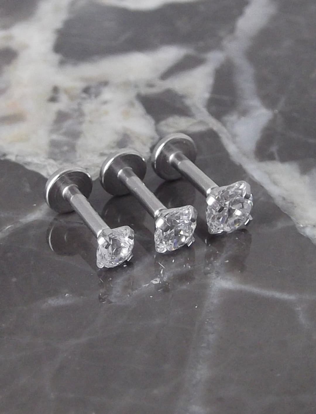 16g 3mm 3.5mm or 4mm Tragus 1/4" 6mm Cartilage Clear Prong Set Cubic ...