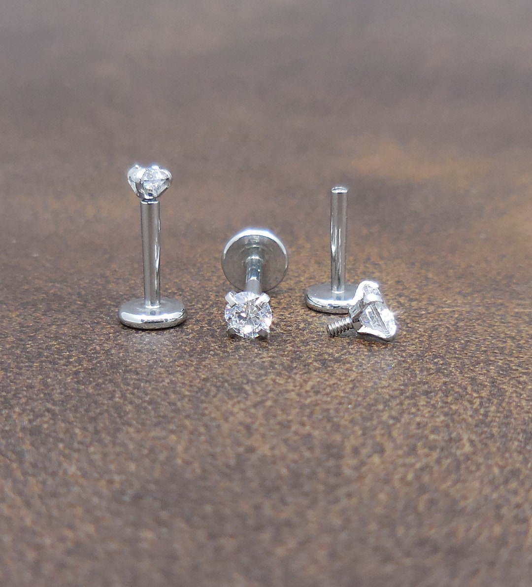 18G 6mm Internally Threaded Earrings - 2,2.5,3mm Clear CZ Surgical ...