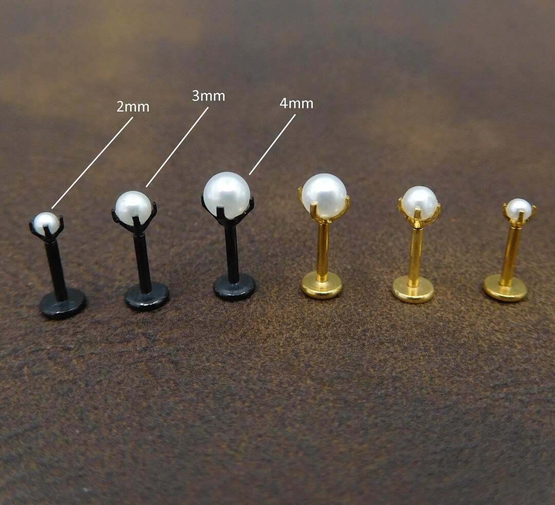 Petite White Pearl Flat Back Stud Earring: Push Pin Nose/cartilage Ring ...