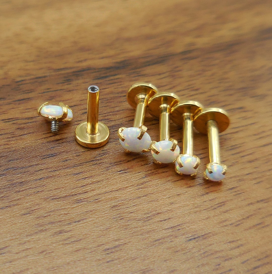 16G 2-4mm Tragus Prong Set White Fire & Ice Opal 6mm 1/4" Internally ...