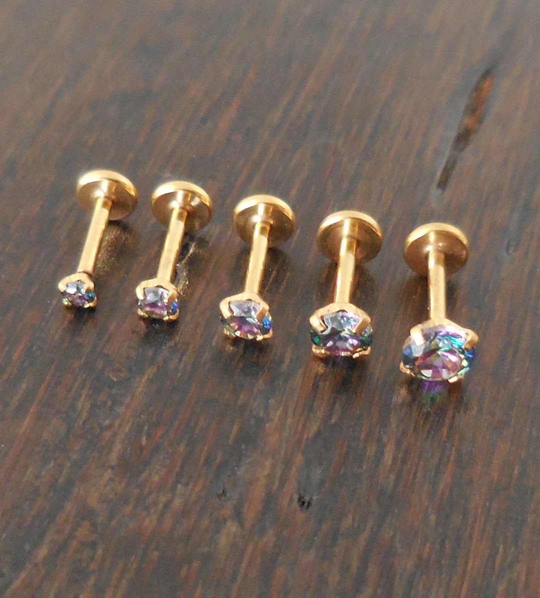 18g Gold Tone Labret: Dark Prism Stone Flatback Cartilage Earring - Etsy