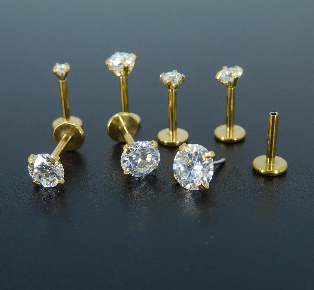 18G Clear Moissanite Threadless Stud Earrings, 20G Push Pin Stud Nose ...