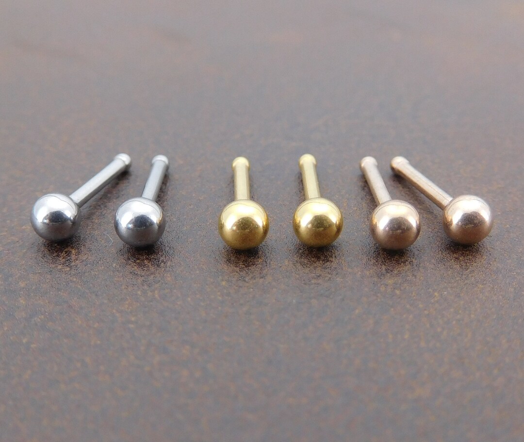 Pair 1.5, 2, 2.5 or 3mm Simple Petite Ball Nose Bones 18G Gold Tone ...