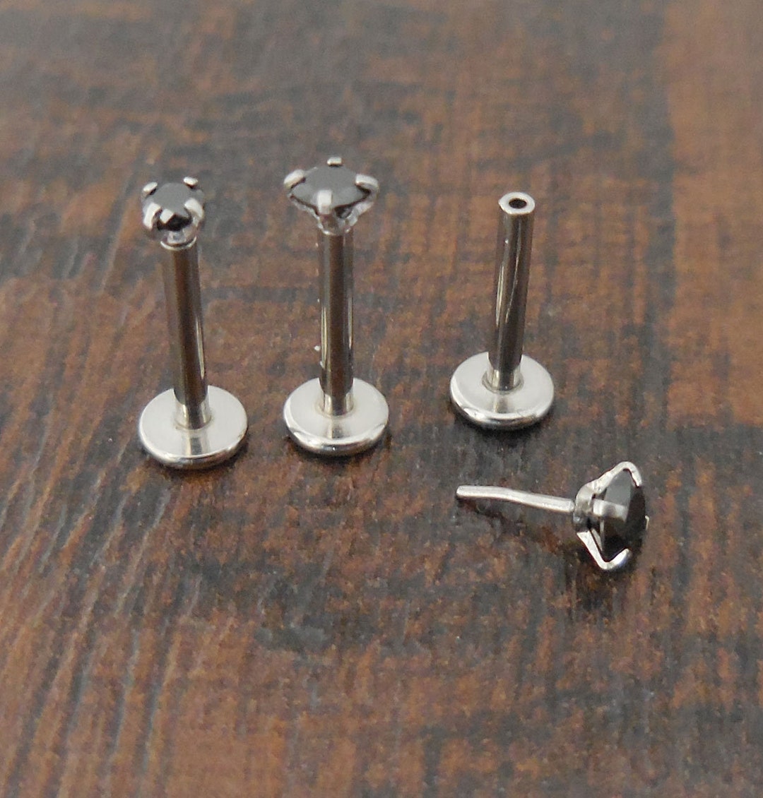 18G 2,2.5,3mm Tragus Black CZ Stone Stainless Threadless 6mm-8mm Push ...