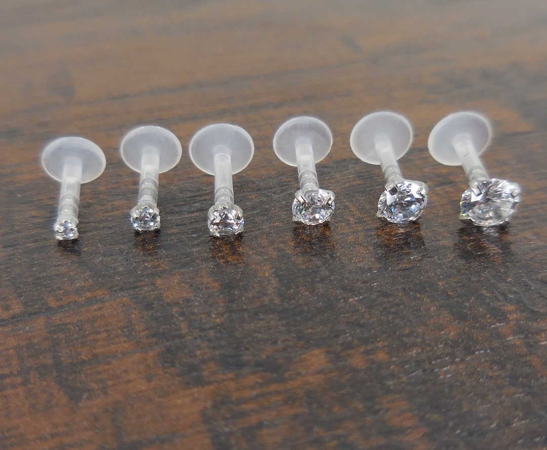 16G Flatback Earrings Stud 6, 8, 10mm 1.5-4mm Clear CZ Triple Helix ...
