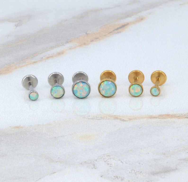 Tiny Opal Threadless Push Pin Stud – Flat Back Earring for Tragus ...