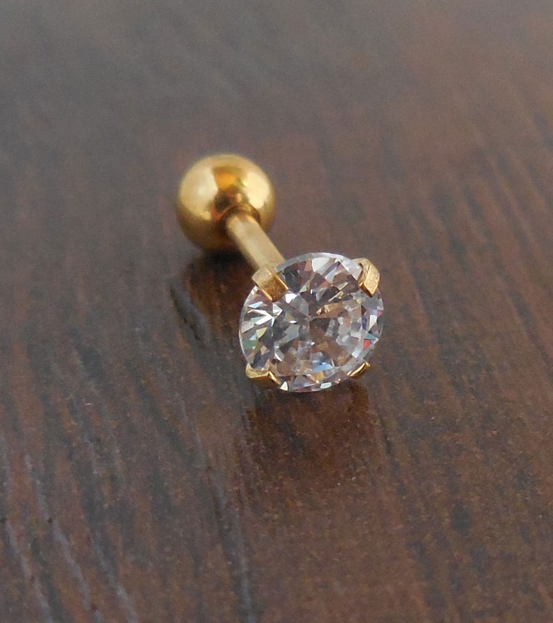 Triple Forward Helix Jewelry Gold Tone Titanium Clear Prong Set CZ ...