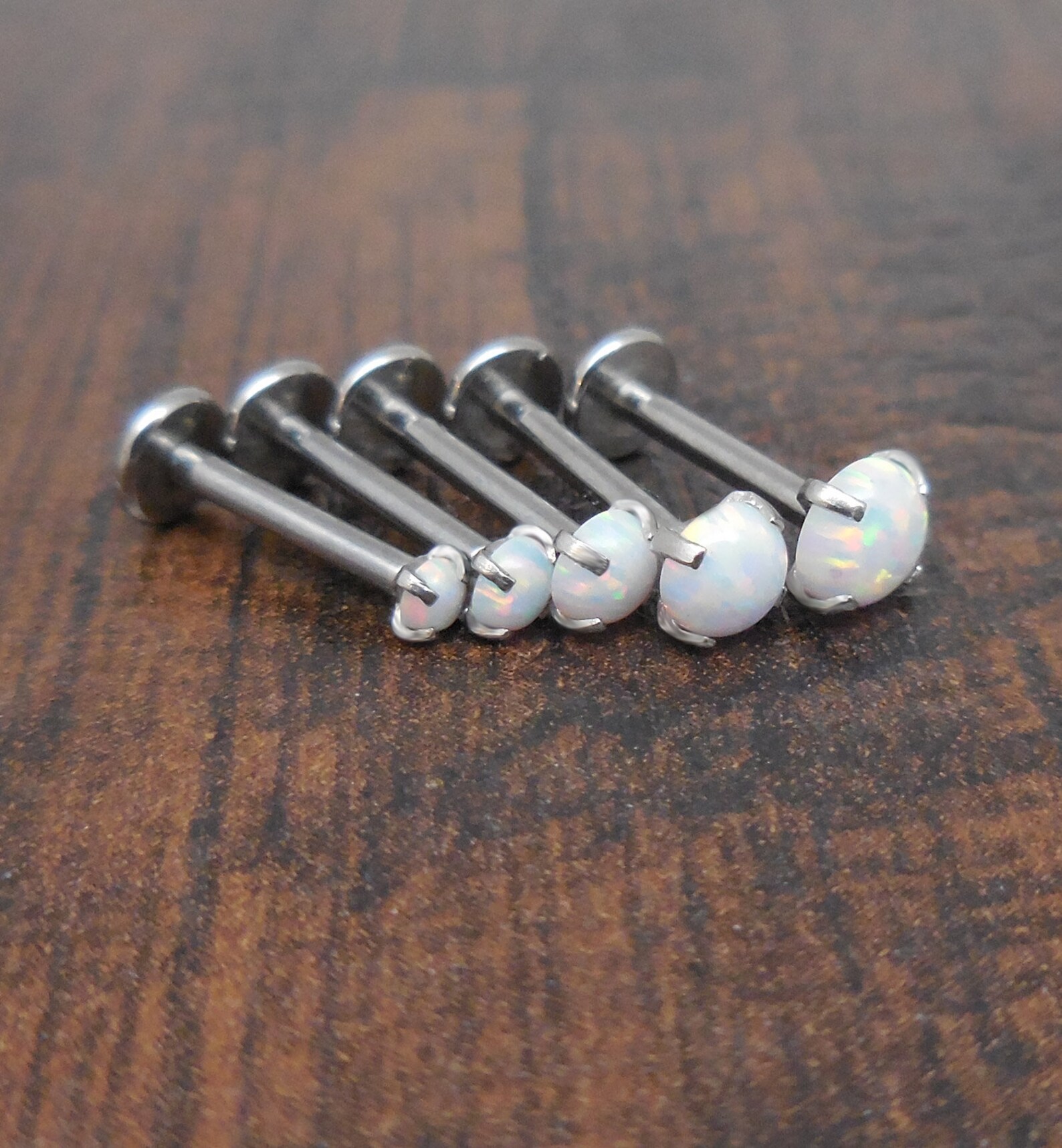 18G 2-4mm Tragus Clear CZ Stone Threadless 6mm-8mm White Opal Push Pin ...