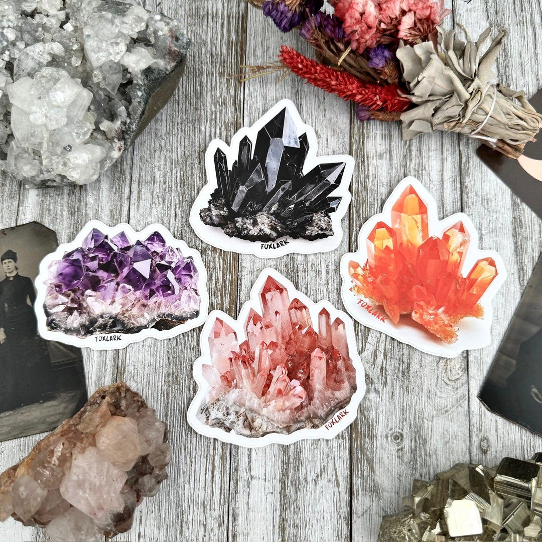 Crystal Sticker Set Purple Amethyst Cluster Pink Rose Quartz Black ...
