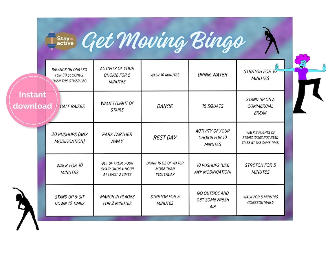 Get Moving Bingo Printable - Etsy