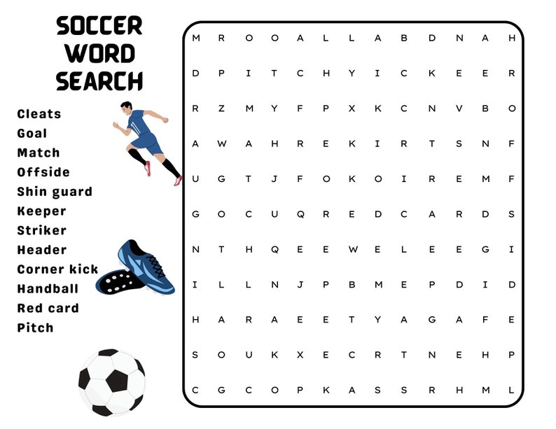 Soccer Word Search Printable - Etsy