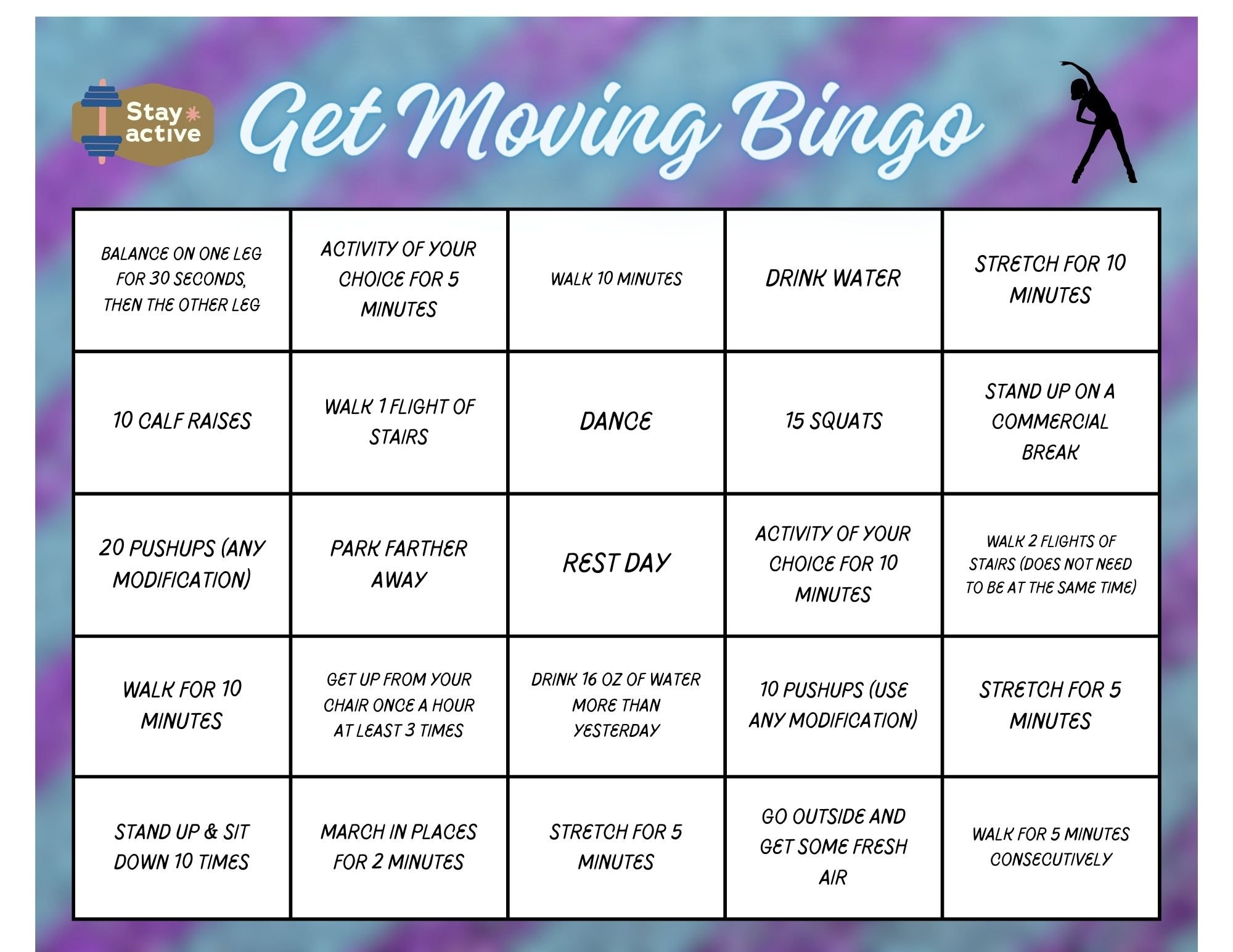 Get Moving Bingo Printable - Etsy