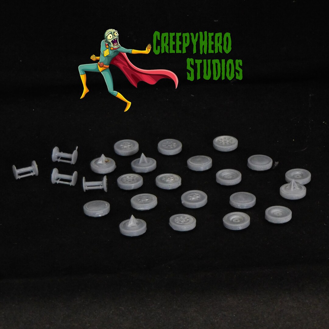 3D Resin Printed 20mm Scale Gaslands Thin Wheels and Axle Extender Set ...