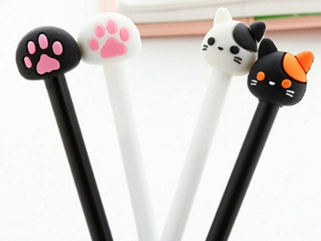 1 Black Cat Pen, White Cat Pen, Cat Ballpoint Pen, Cat Paw Pen, Writing ...