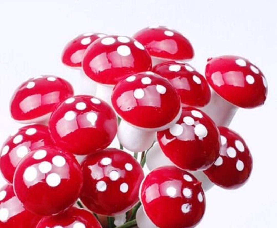 10 Mini Mushrooms, Garden Decoration, Red Mushrooms, Indoor Plant ...
