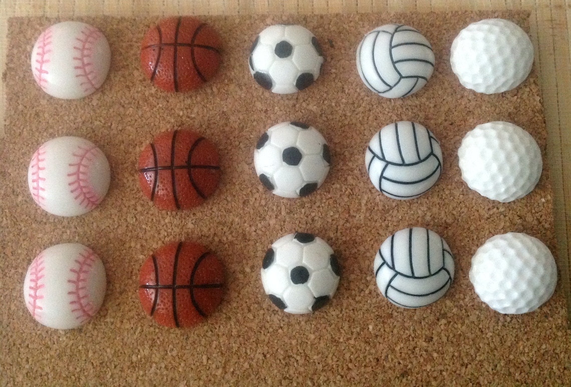 5 Sports Magnets, Resin Sports Magnets, Sports Push Pins, Kitchen ...