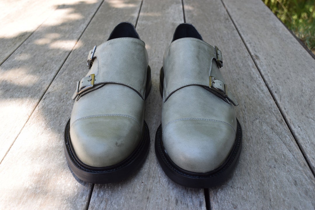 Men's Shoes With Two Buckles, Handmade, in Genuine Calf Leather, Made ...