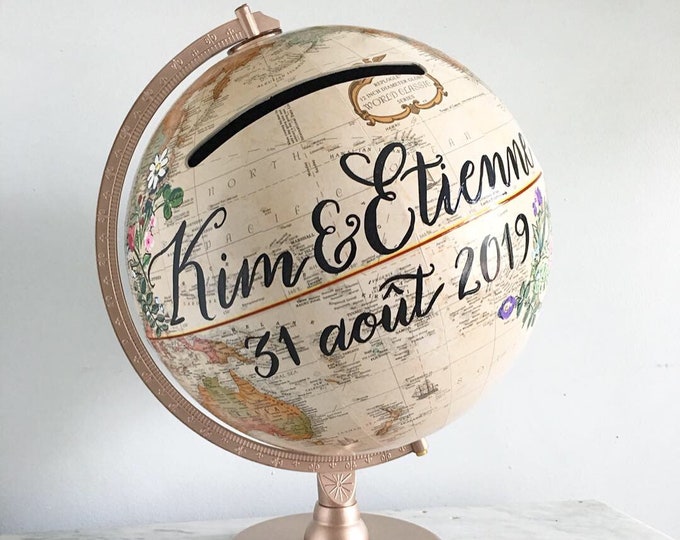 Wedding Card Box, Boho Style Travel Globe, Guestbook Globe Card Box ...