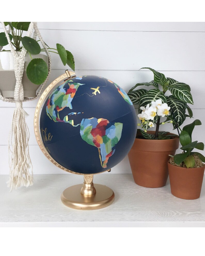 Abstract Colorful Custom World Globe With Calligraphy Quote for Wedding ...