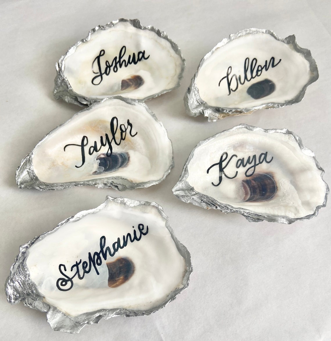 Silver Rimmed Cupped Oyster Shells With Calligraphy for - Etsy