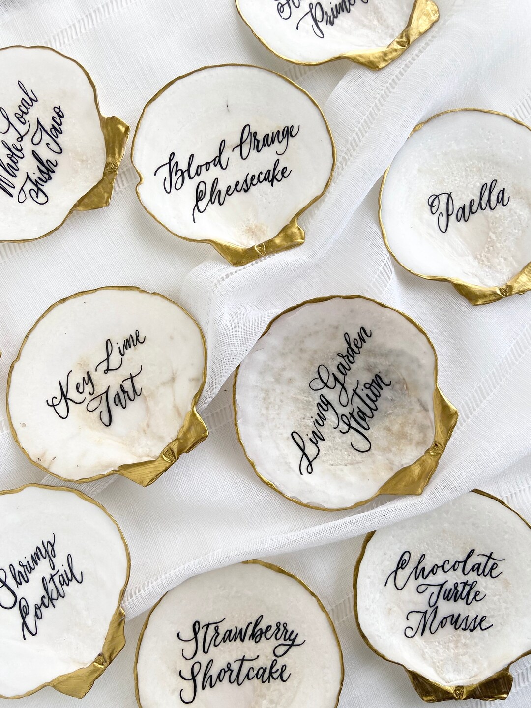 Scallop Shell Place Card Table Number Ring Dish With Calligraphy for ...