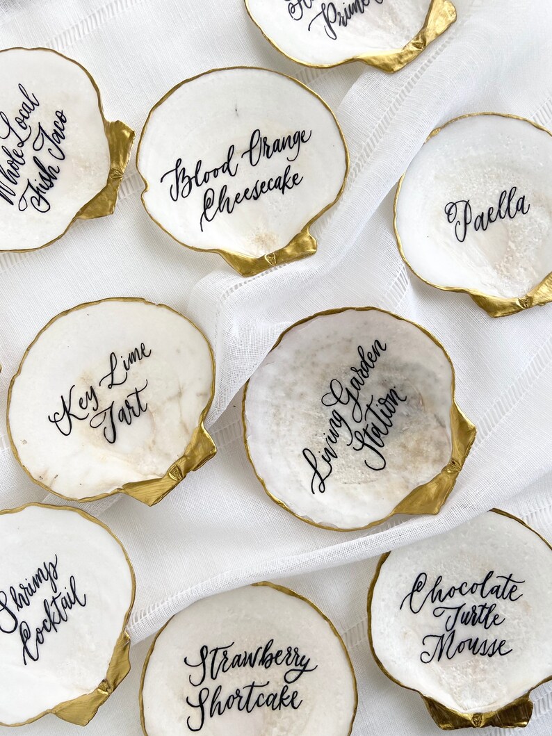 Scallop Shell Place Card Table Number Ring Dish With - Etsy