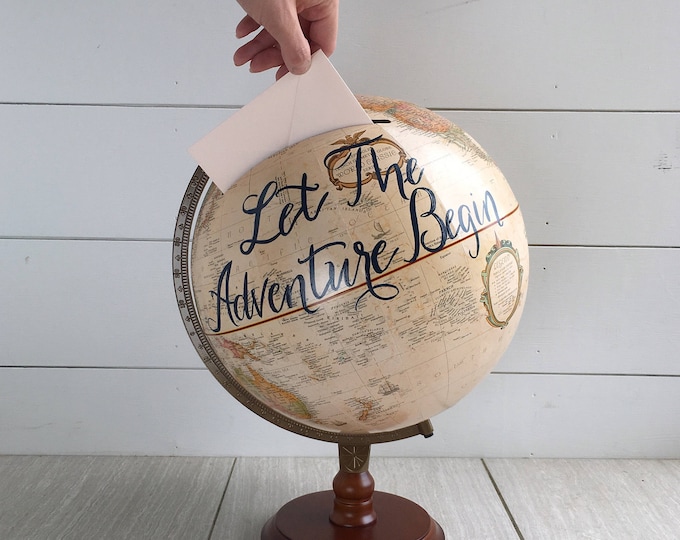 Wedding Card Box, Boho Style Travel Globe, Guestbook Globe Card Box ...