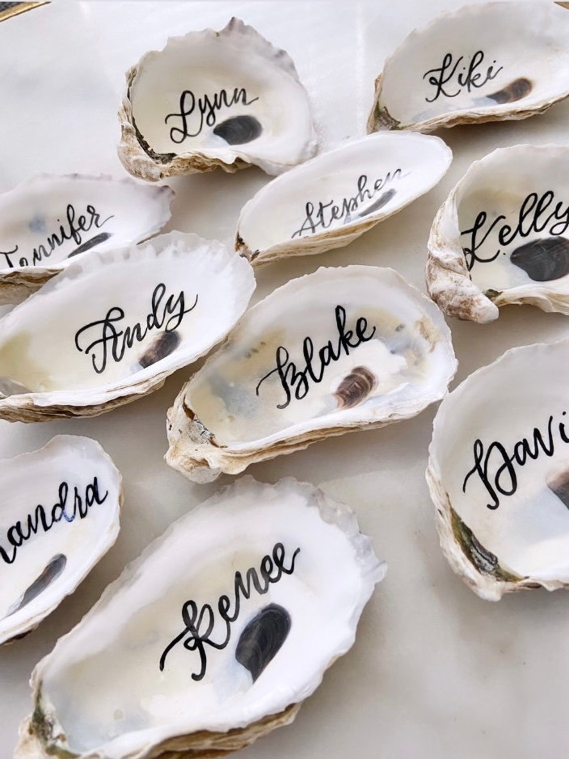 Silver Rimmed Cupped Oyster Shells With Calligraphy for - Etsy