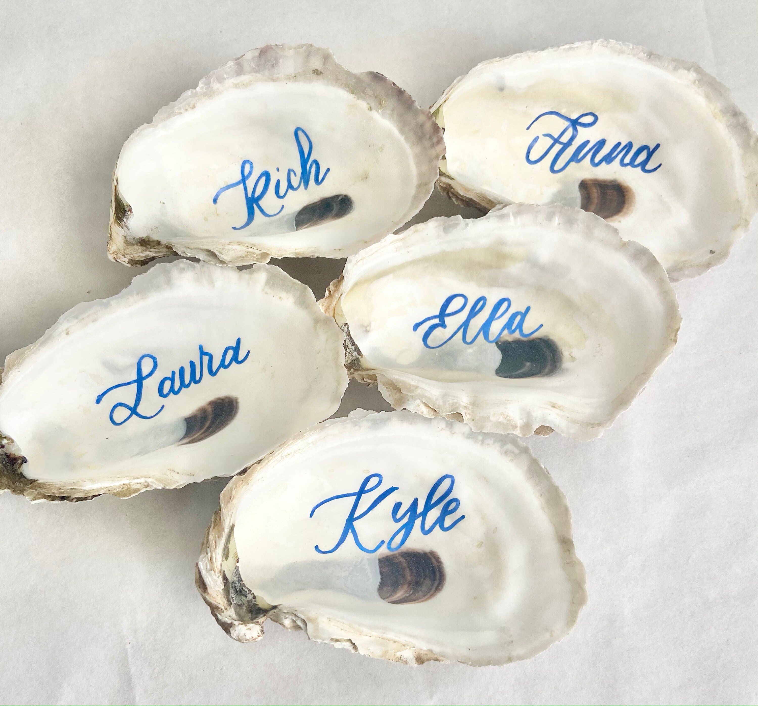 Silver Rimmed Cupped Oyster Shells With Calligraphy for - Etsy