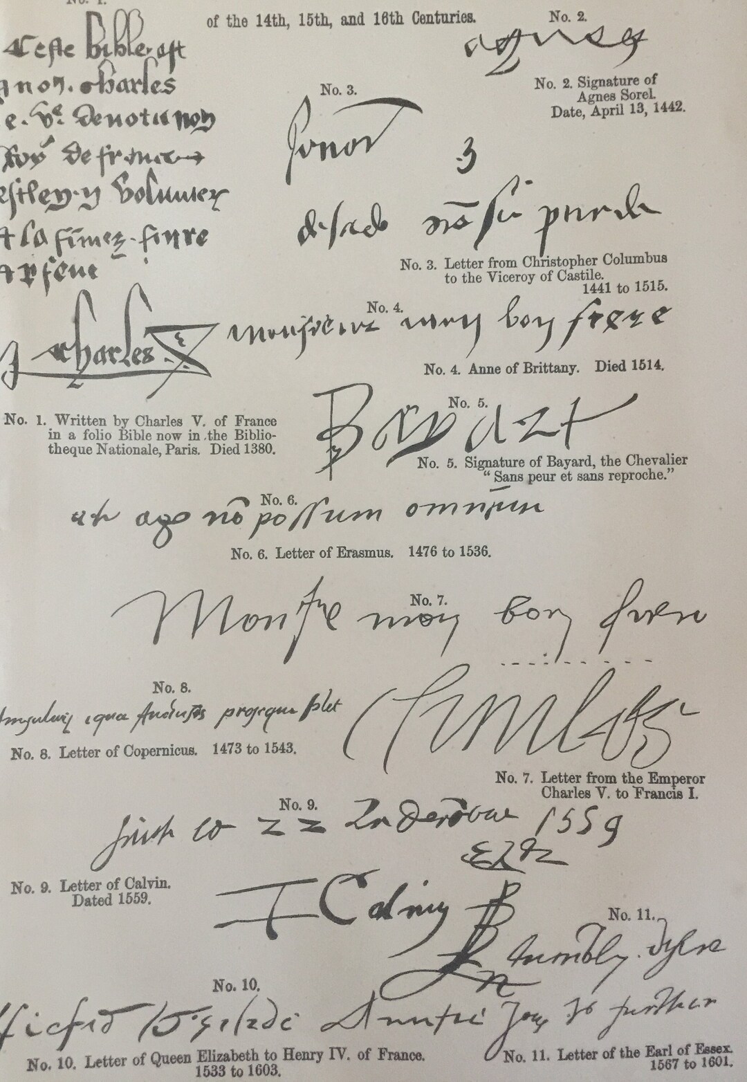 Antique Print Dated C1877 Autographs 14th 15th 16th Centuries ...