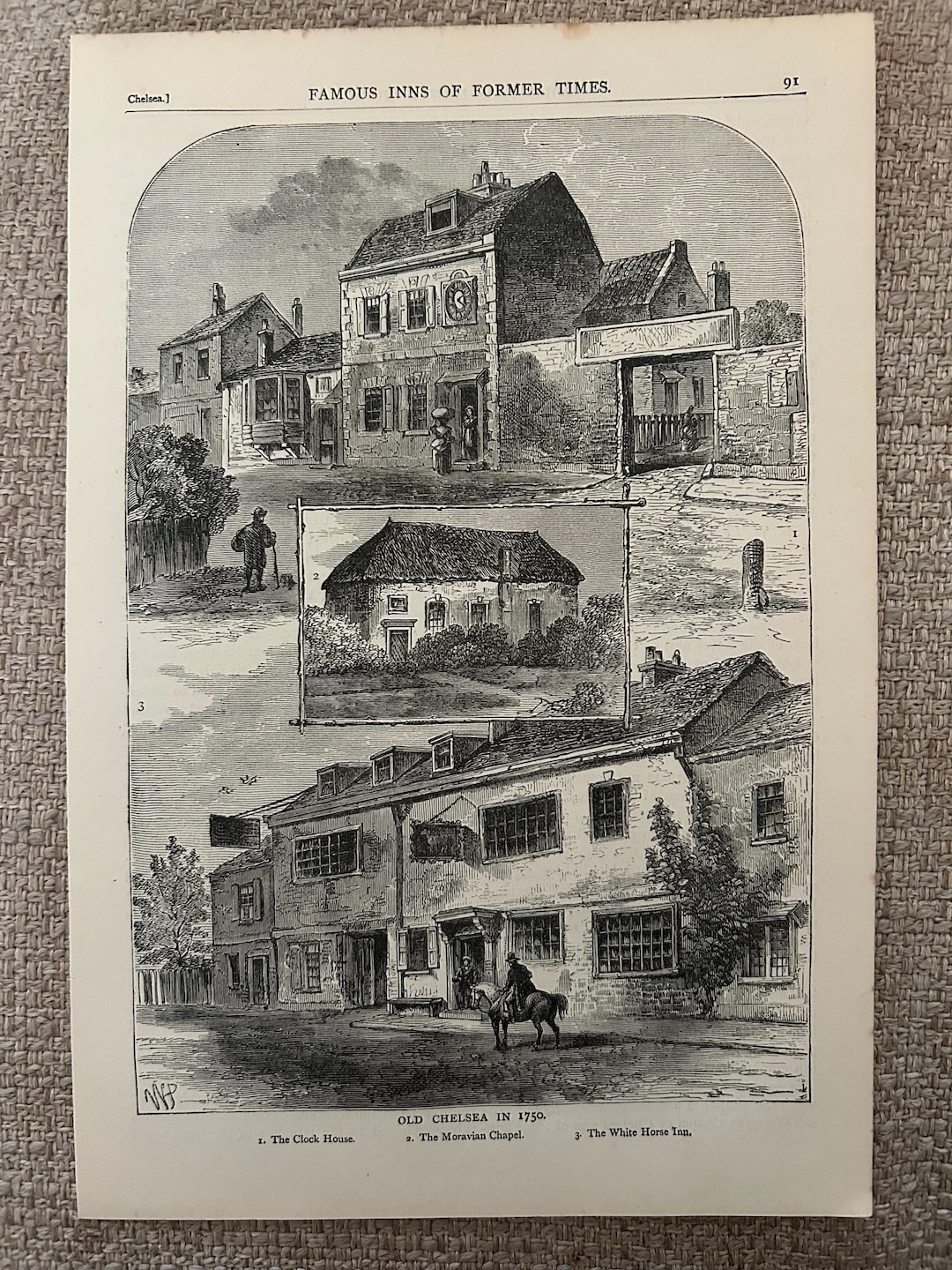 Antique London Print | 1876 | Old Chelsea in 1750 | White House Inn ...