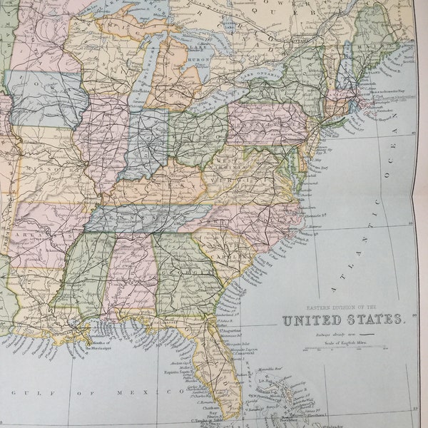 Antique Folding Map of the Eastern United States - Etsy UK
