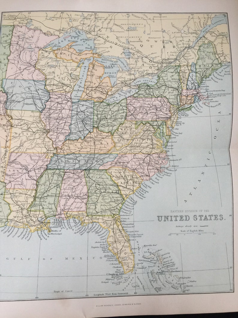 Antique Print C1877 Eastern Division of the United States Map - Etsy