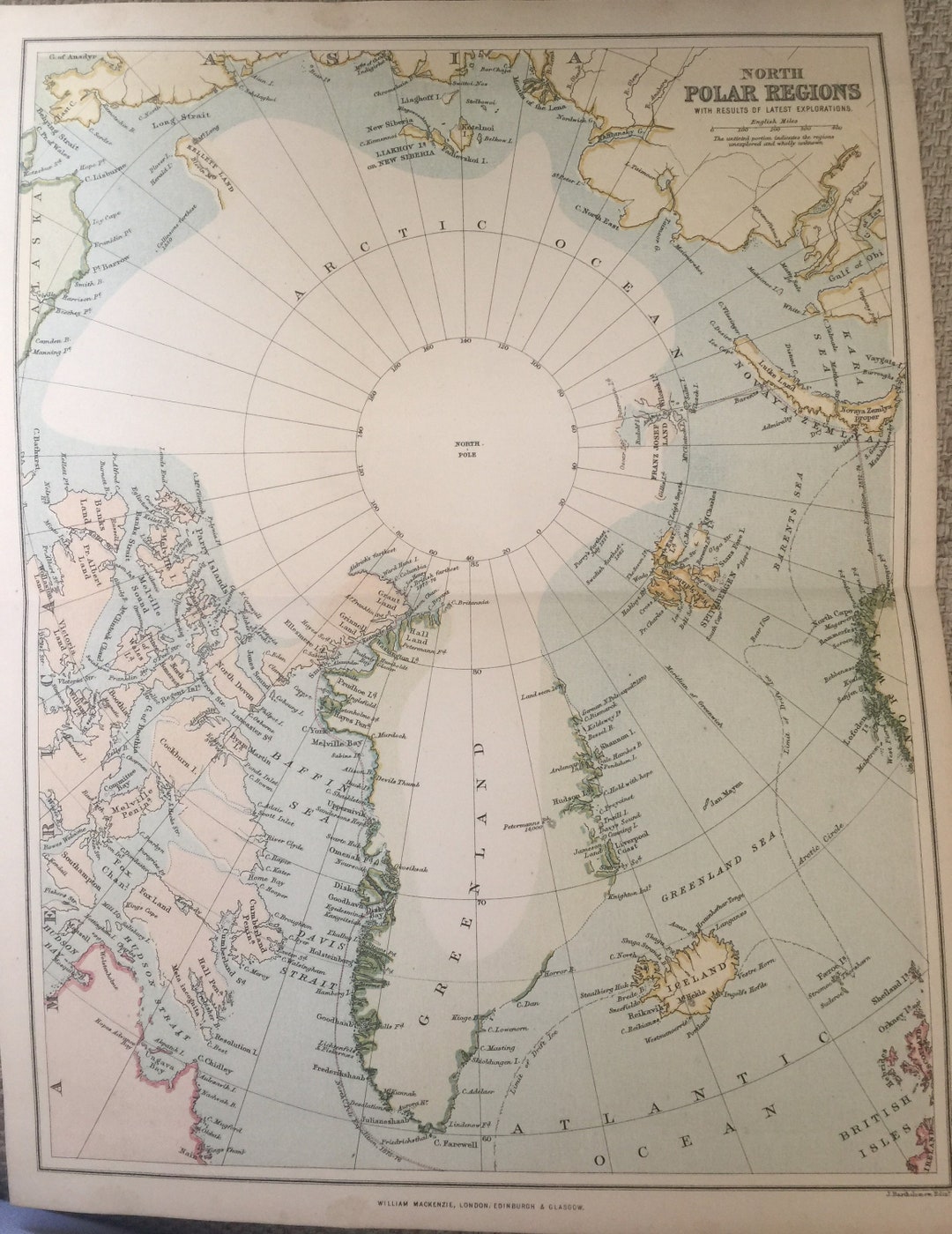 Antique Map Dated C1877 North Polar Regions With Results of Latest ...