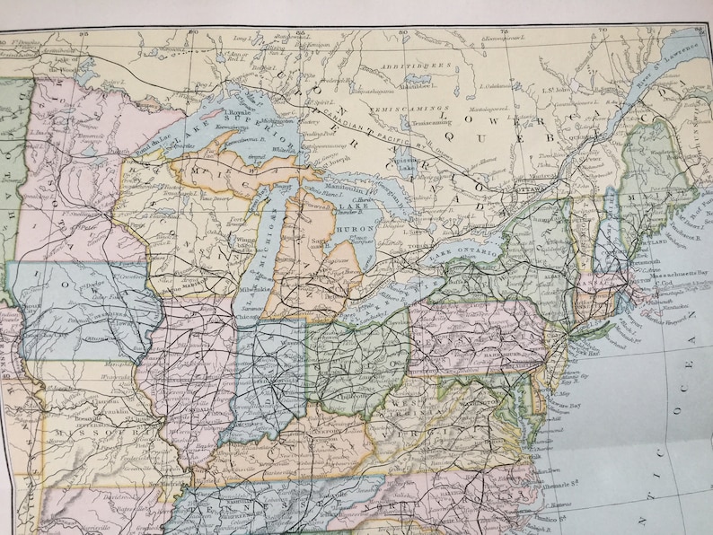 Antique Print C1877 Eastern Division of the United States Map - Etsy