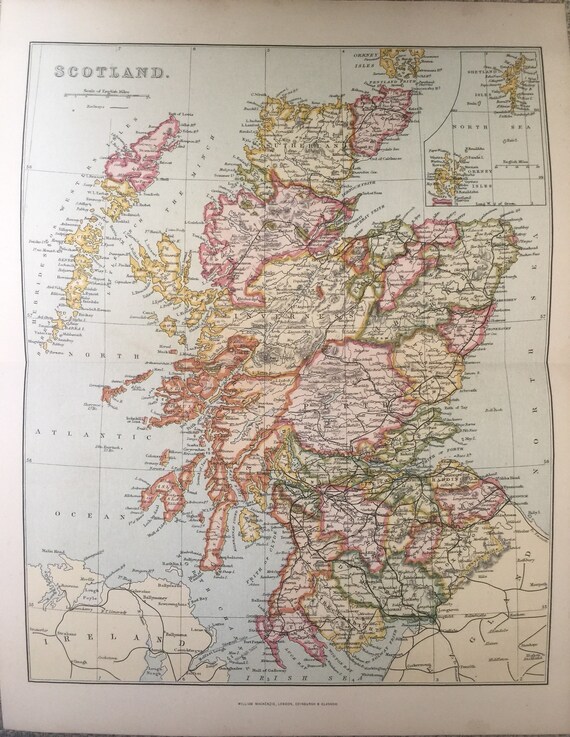 Antique Print C1870's Map of Scotland United Kingdom - Etsy UK