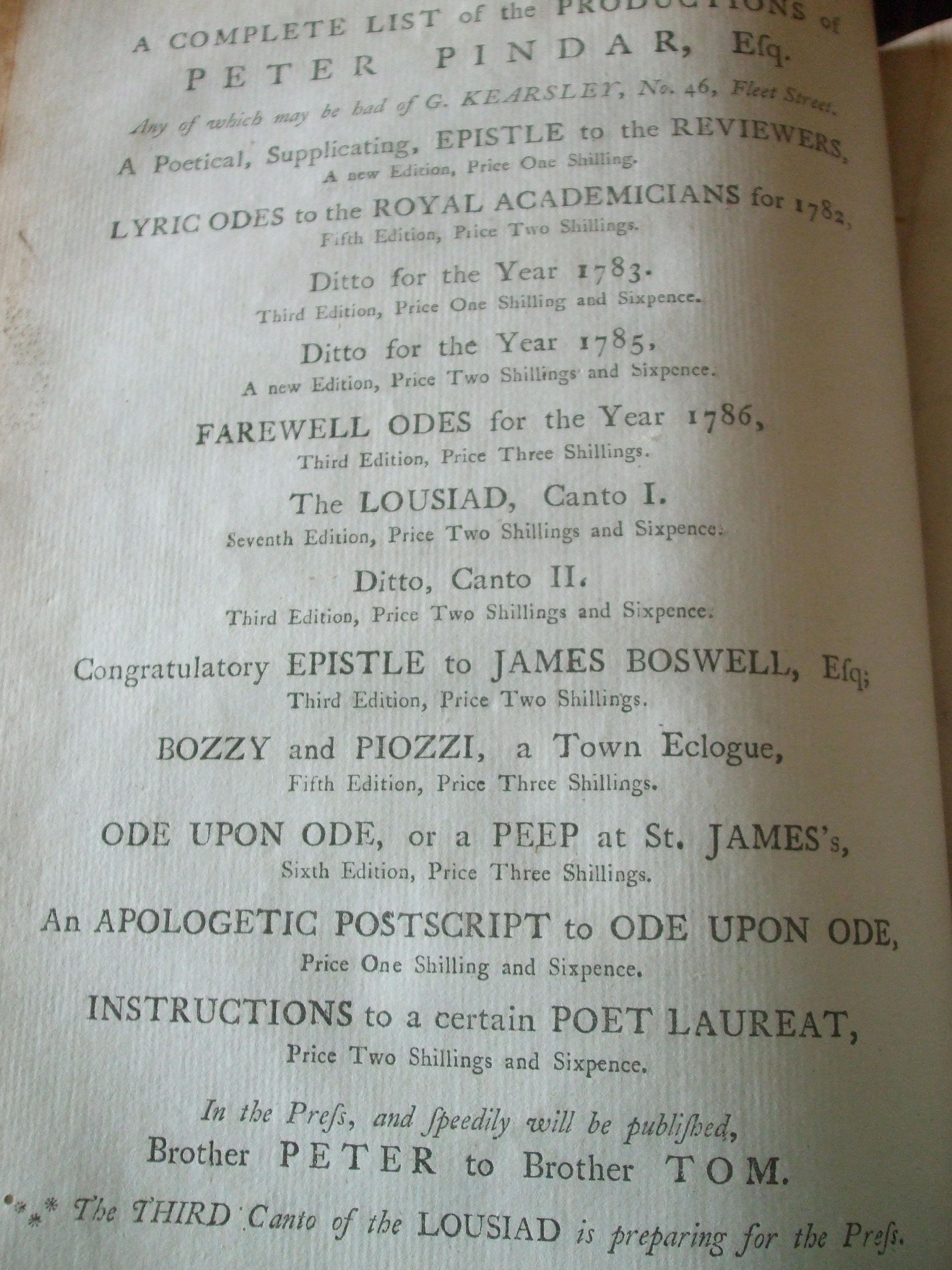Works of Peter Pindar Book Dated 1788 RARE Numerous Poems Illustrated ...