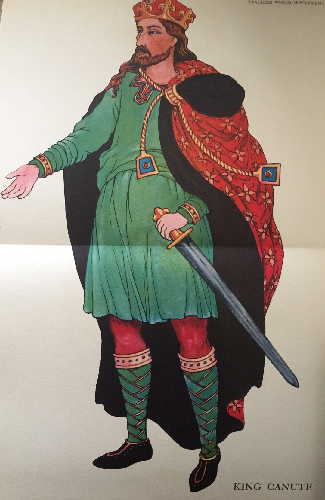 Antique Print King Canute | C1930s Lithograph | King Cnut Viking Ruler ...