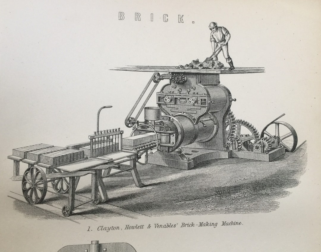 Antique Print Dated C1870's Brick Engraving Brick Making Machine ...