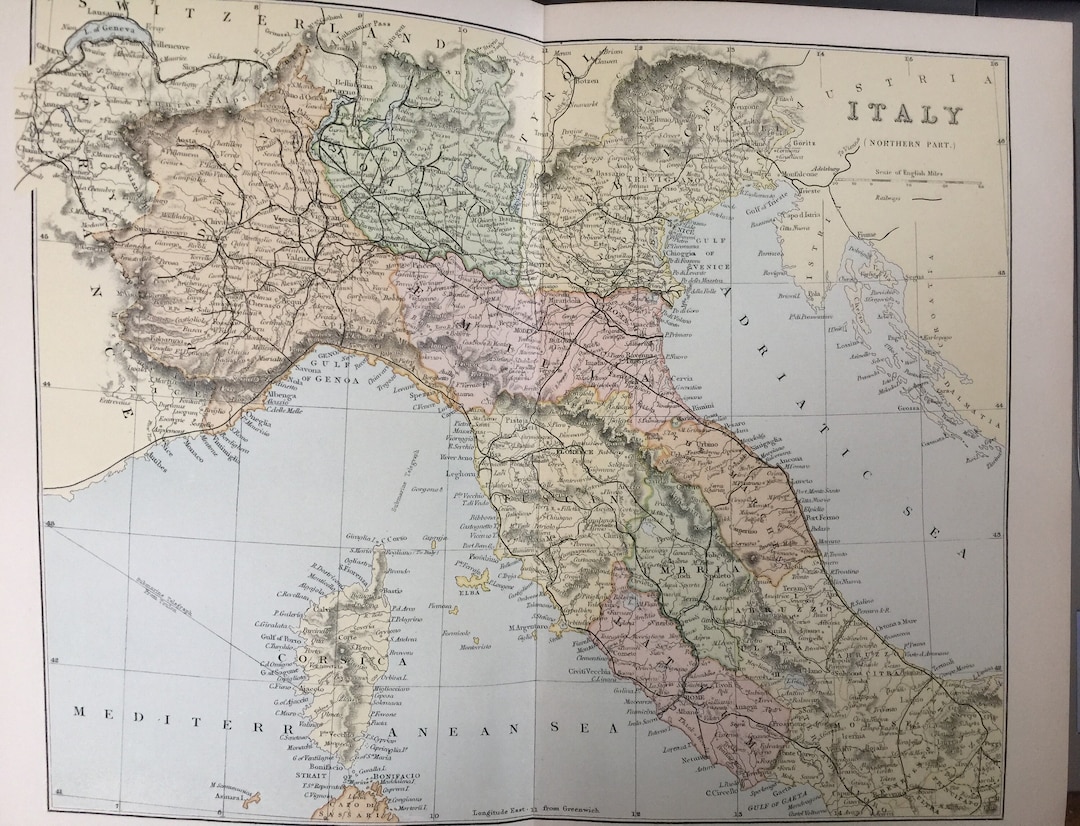 Antique Map Dated C1870's Map of Italy Northern Part Map of Europe ...
